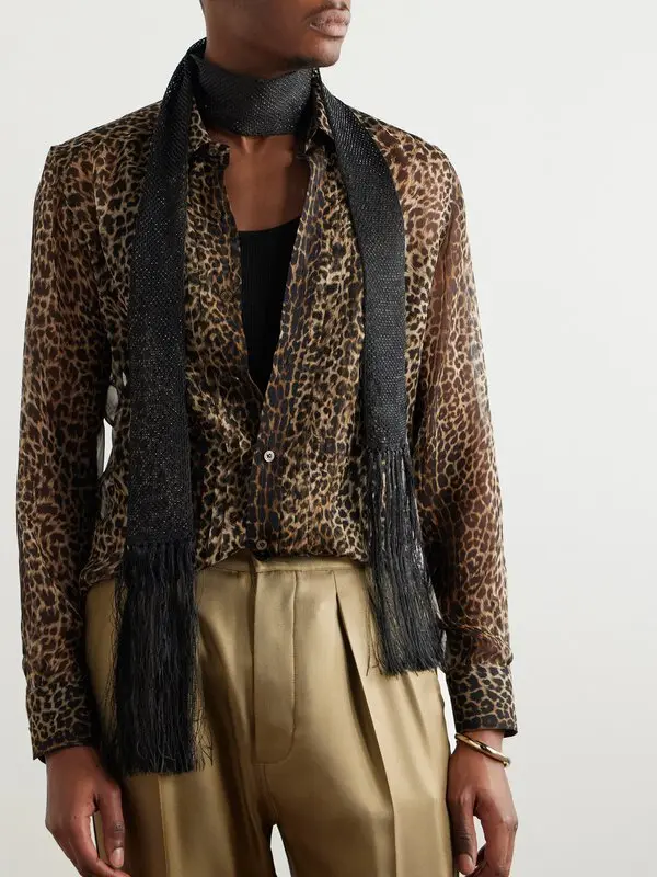TOM FORD Fringed Crystal-embellished Crocheted Scarf