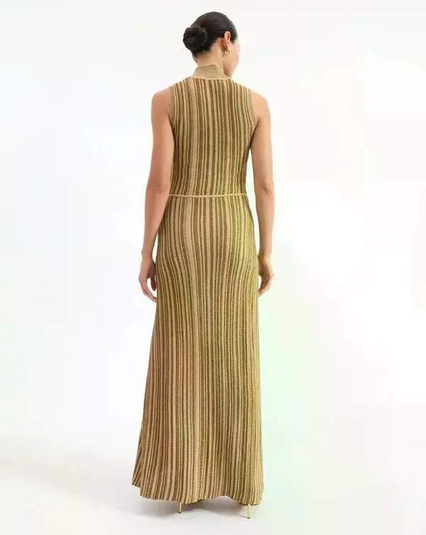 Veronica Beard Anna Striped Stretch Knit Dress In Gold/Bronze - 70% Off |  Editorialist