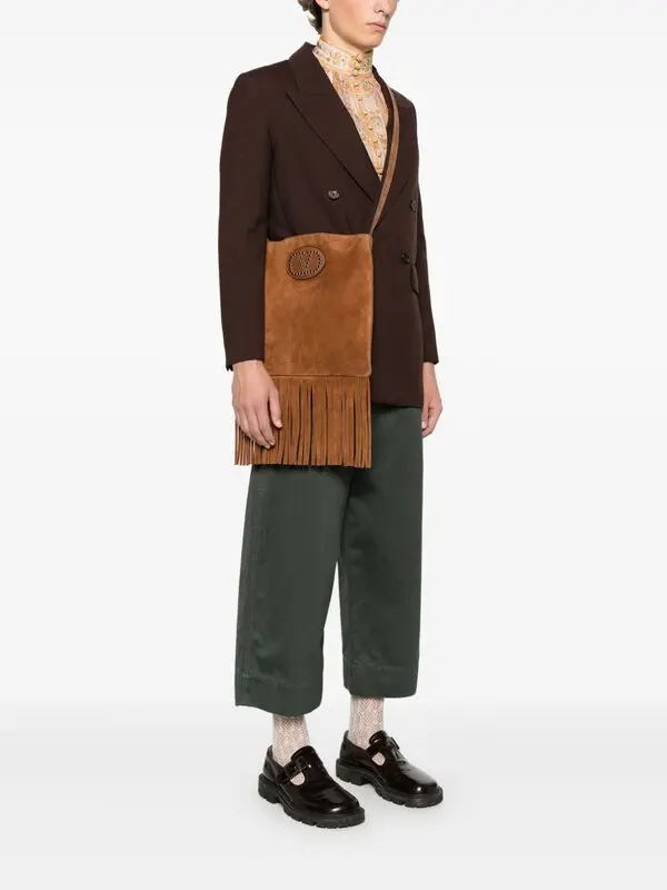 Valentino Garavani Suede Shoulder Bag With Fringe - Brown