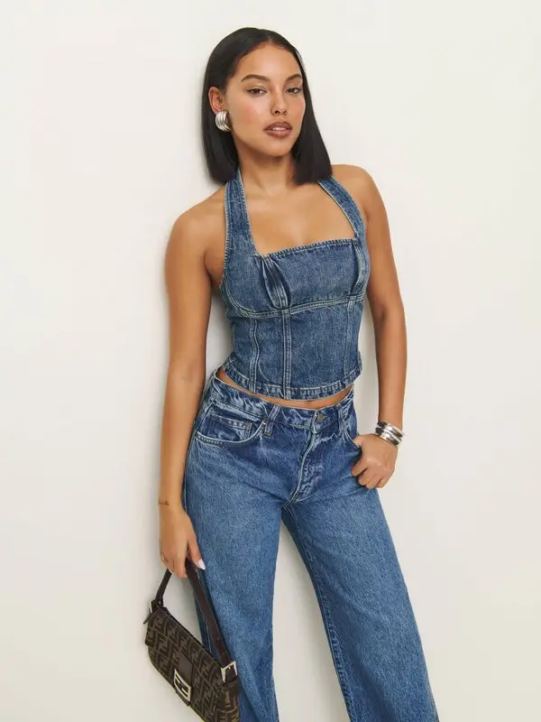 REFORMATION Lucinda Denim Top - Blue
