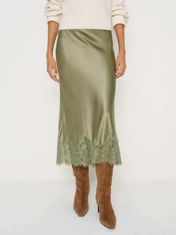 Reformation Carolina Silk Skirt Artichoke Editorialist