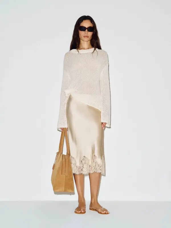 REFORMATION Carolina Silk Midi Skirt - Ivory