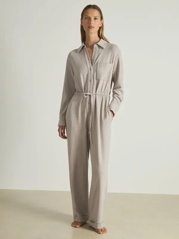 REISS Rita Thermal Jersey Jumpsuit - Fawn