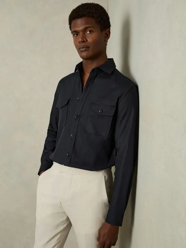 REISS Whisper Stretch-cotton Twill Twin-pocket Overshirt