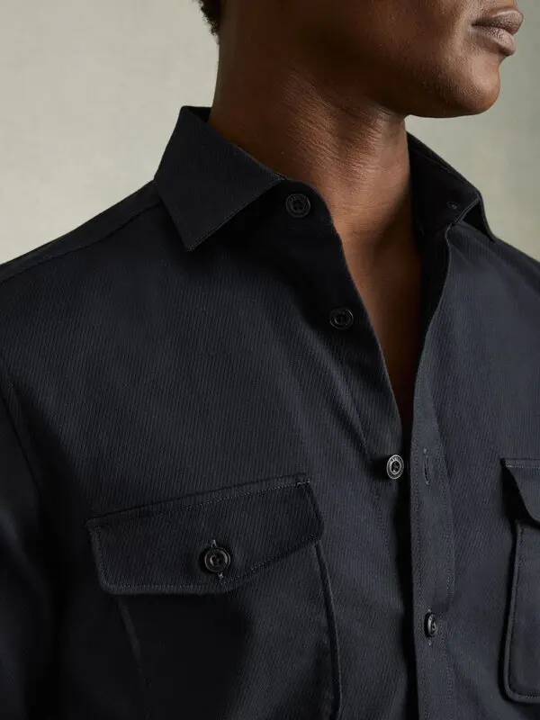 REISS Whisper Stretch-cotton Twill Twin-pocket Overshirt