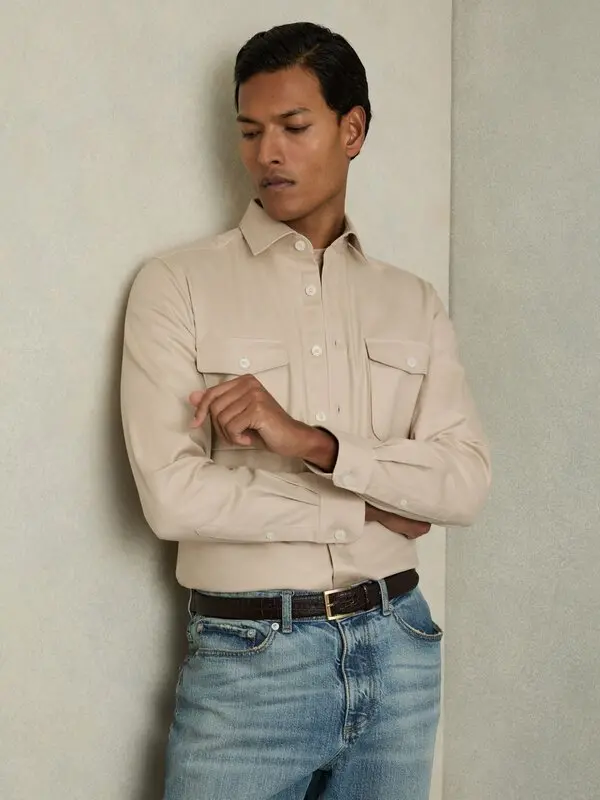REISS Whisper Stretch-cotton Twill Twin-pocket Overshirt