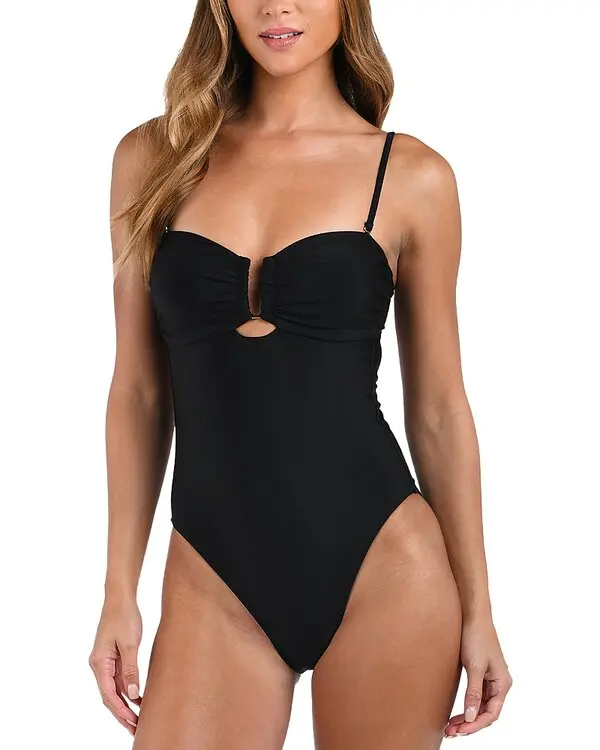 L'Agence Emilia Solid Bandeau V Wire One-piece Swimsuit - Black
