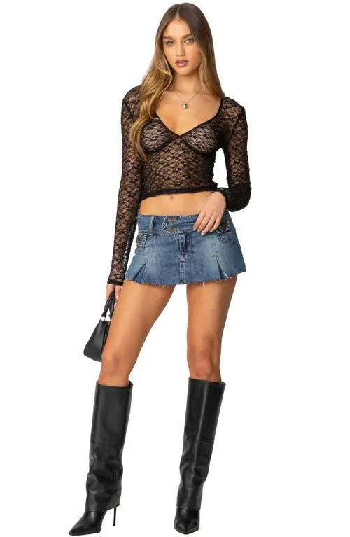 EDIKTED Pleated Hem Denim Skort