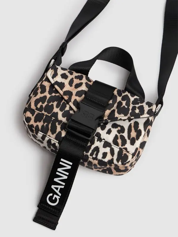 Ganni Mini Satchel Recycled Tech Shoulder Bag - Leopard | Editorialist