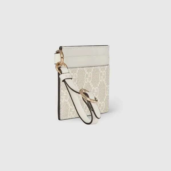 Gucci Gg Emblem Card Case With Strap Gg Canvas - White