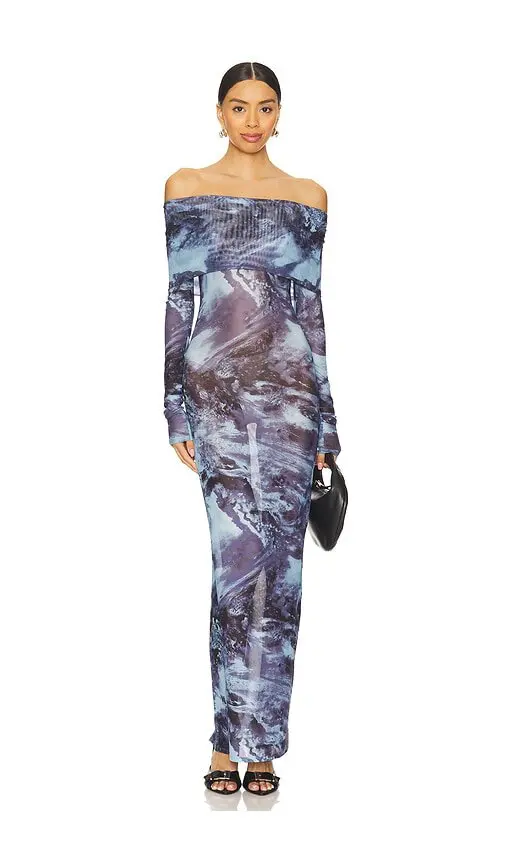 Superdown Karasi Maxi Dress With Off-shoulder Neckline - Navy