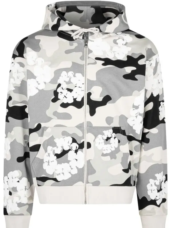 DENIM TEARS Camouflage-print Zip-up Hoodie - Black