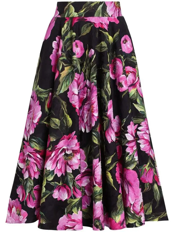 Dolce & Gabbana Rose-print Midi Skirt - Black