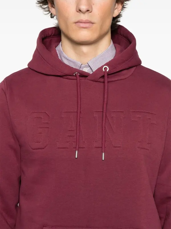Gant Embossed Logo Hoodie - Red