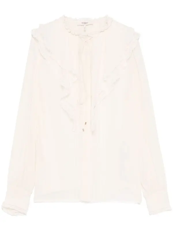 Chloé Ruffled Silk Blouse - Neutrals