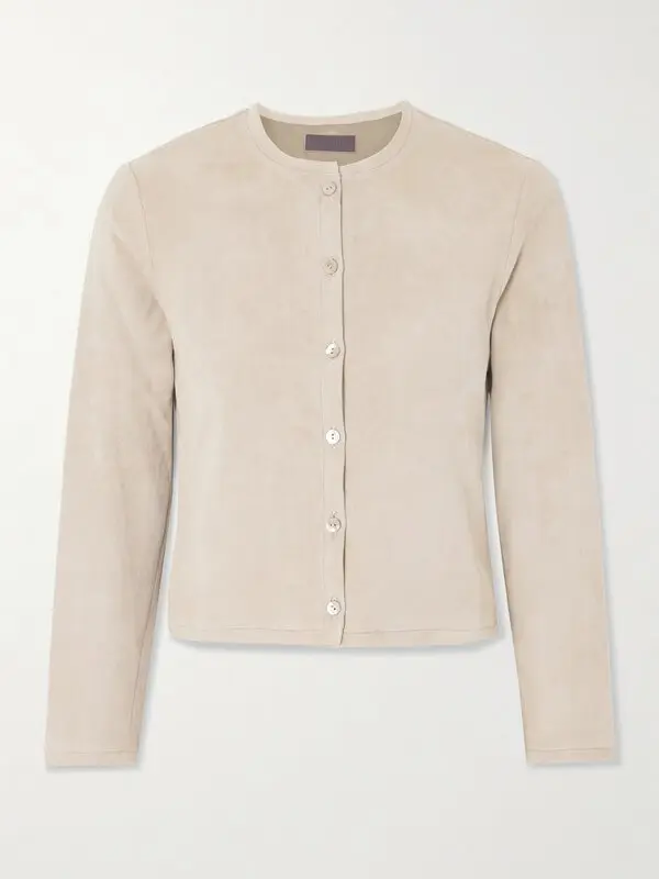 Stouls Astrid Cropped Suede Cardigan - Neutrals