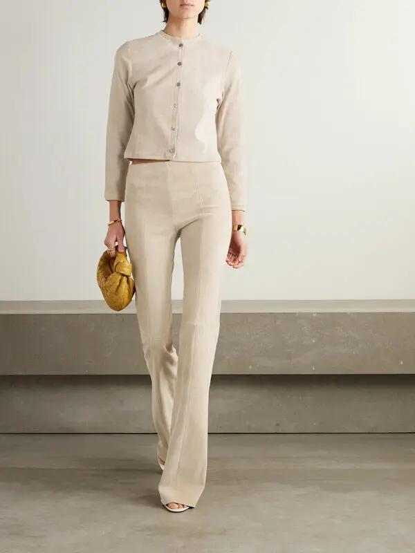 Stouls Astrid Cropped Suede Cardigan - Neutrals
