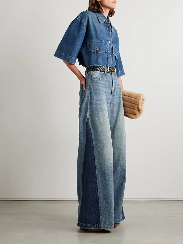 NILI LOTAN Ebony Paneled Wide-leg Jeans - Blue