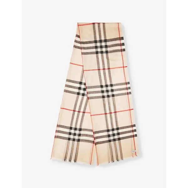 Burberry Wide Check Wool-silk Scarf - Stone Check