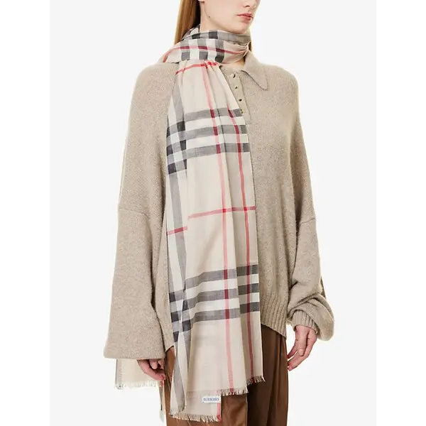 Burberry Wide Check Wool-silk Scarf - Stone Check