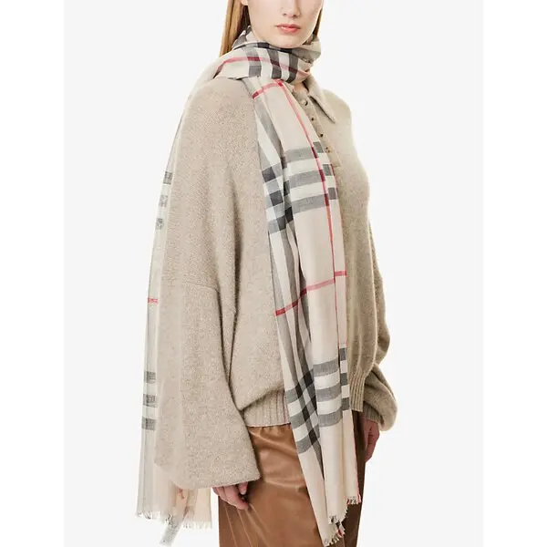 Burberry Wide Check Wool-silk Scarf - Stone Check