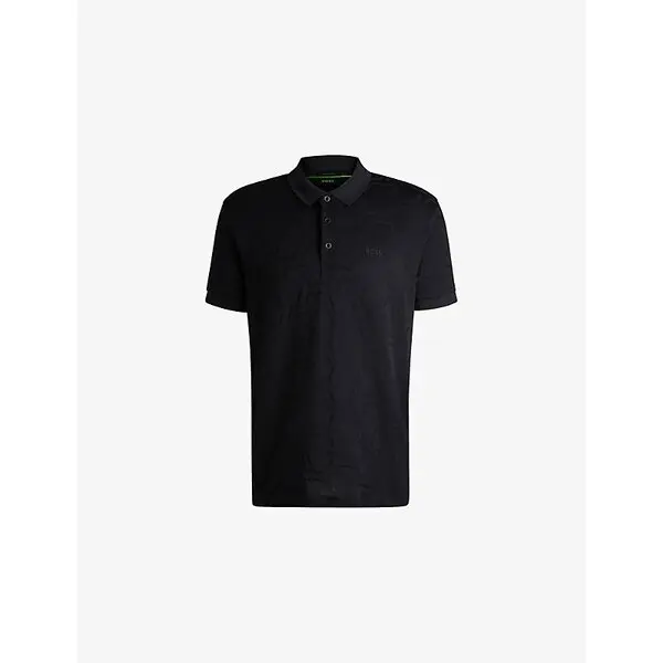 BOSS Geometric-jacquard Relaxed-fit Cotton Polo Shirt - Dark Blue