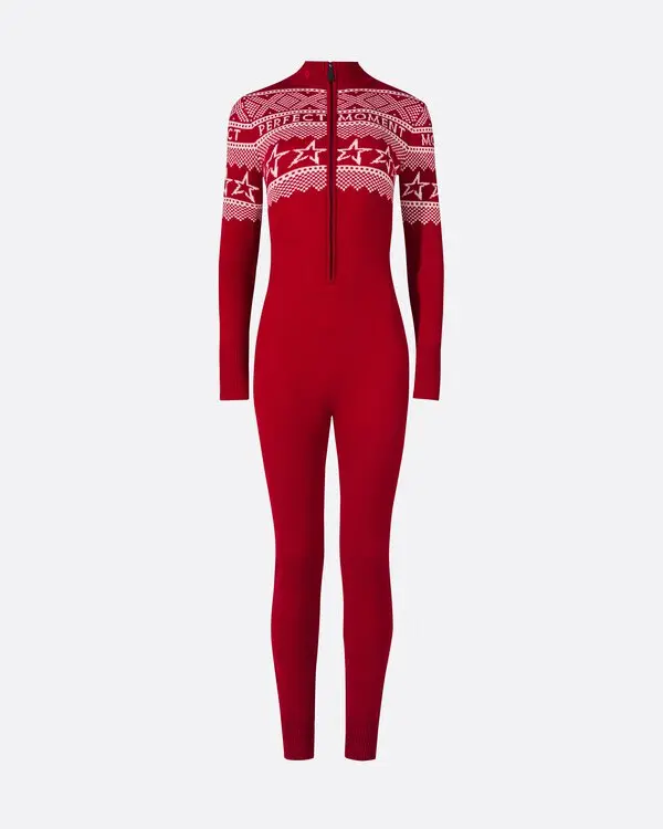 Perfect Moment Intarsia-knit Merino Wool Jumpsuit - Red