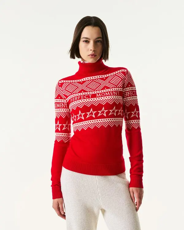 Perfect Moment Intarsia-knit Merino Wool Turtleneck - Red
