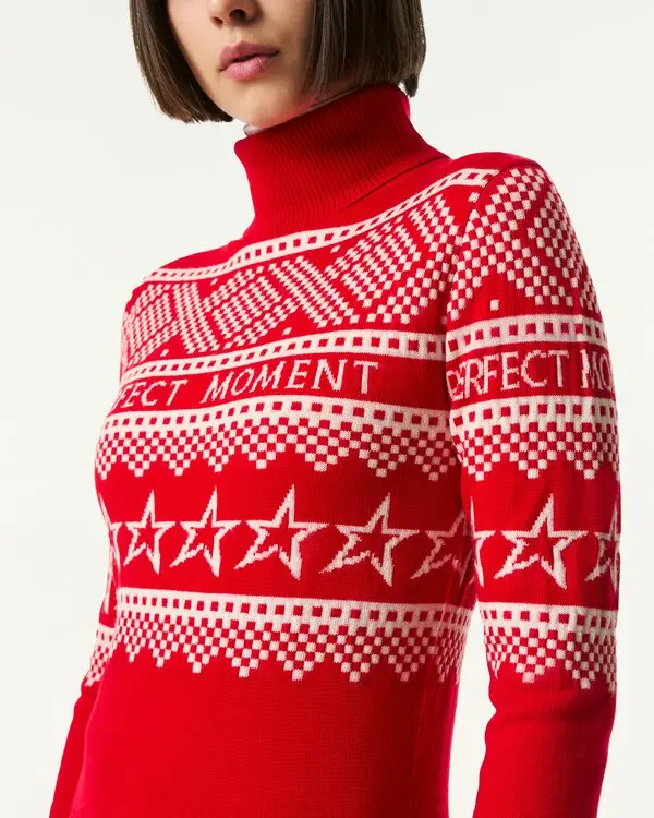Perfect Moment Intarsia-knit Merino Wool Turtleneck - Red