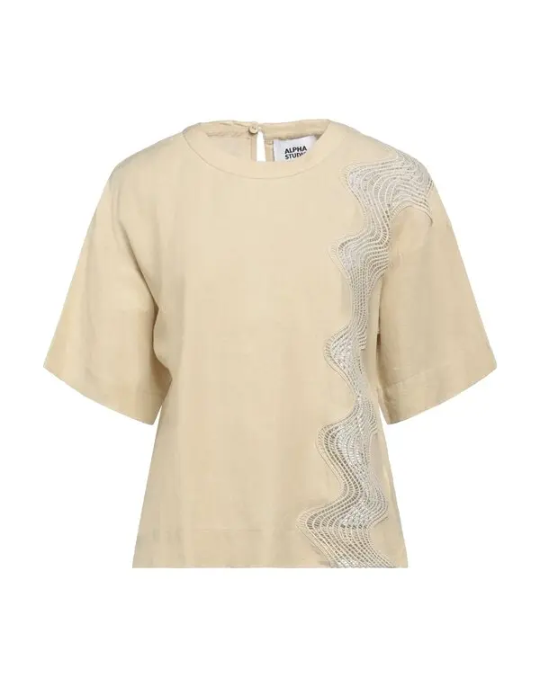 Alpha Studio Top In Linen, Viscose, And Polyester
