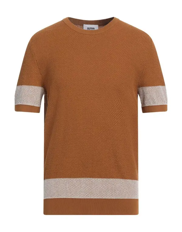 Alpha Studio Two-tone Crewneck Short Sleeve Sweater