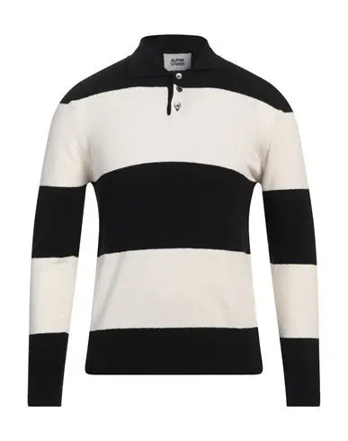 Alpha Studio Striped Knit Polo Shirt - Black