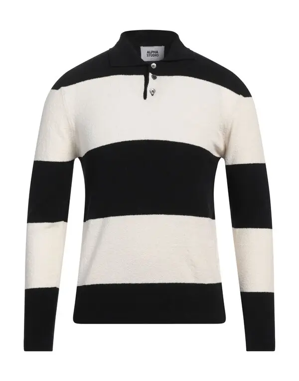 Alpha Studio Striped Knit Polo Shirt