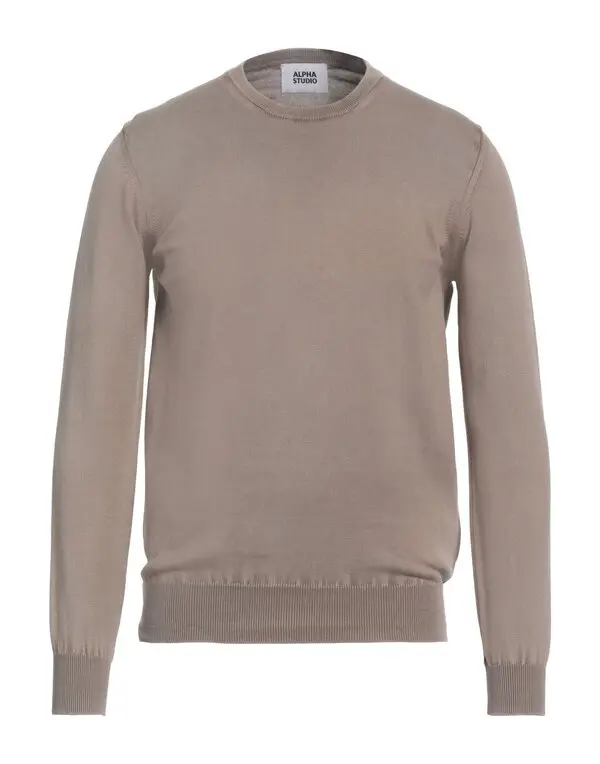 Alpha Studio Cotton Crewneck Sweater - Beige