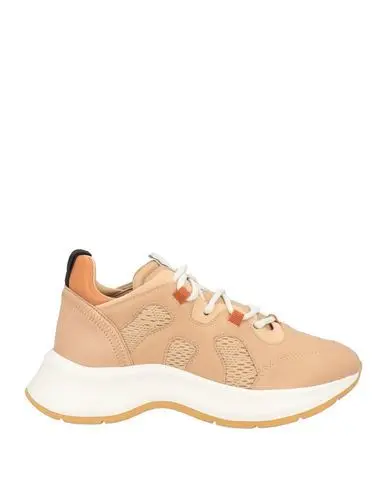 Hogan Chunky Sneakers In Leather And Textile Fibers - Beige