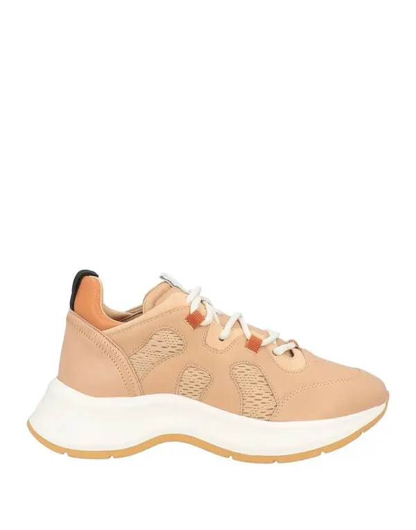 Hogan Chunky Sneakers In Leather And Textile Fibers - Beige