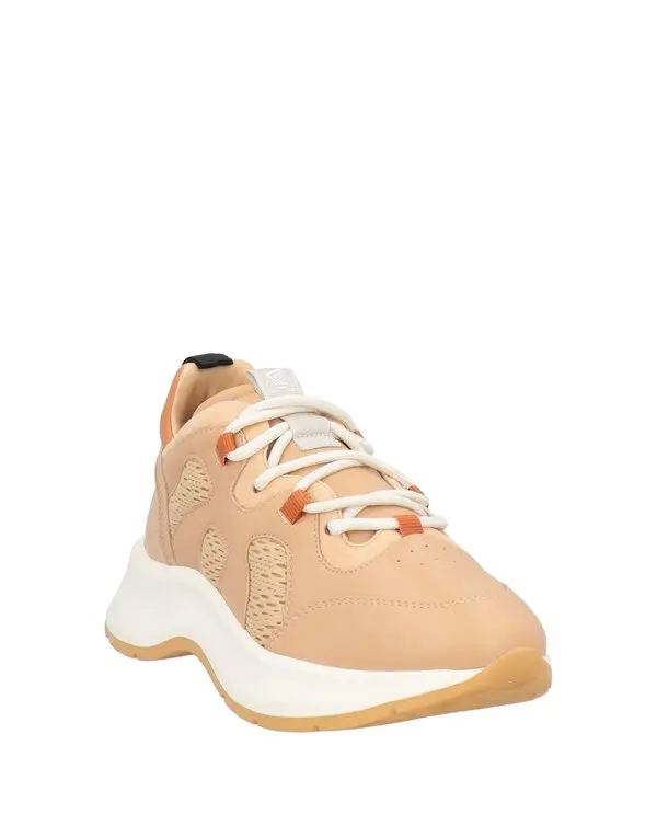 Hogan Chunky Sneakers In Leather And Textile Fibers - Beige