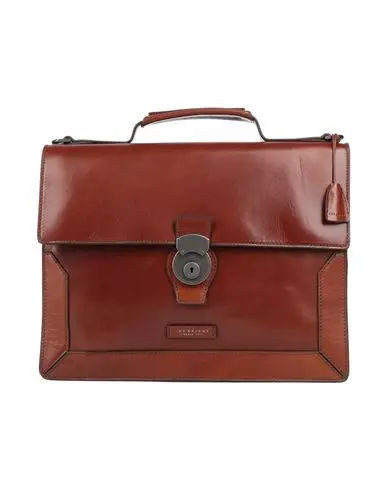 THE BRIDGE Leather Briefcase With Turn Lock Closure - Brown