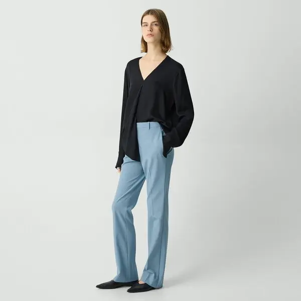 Theory Flared Good Wool Pant - Stone Blue