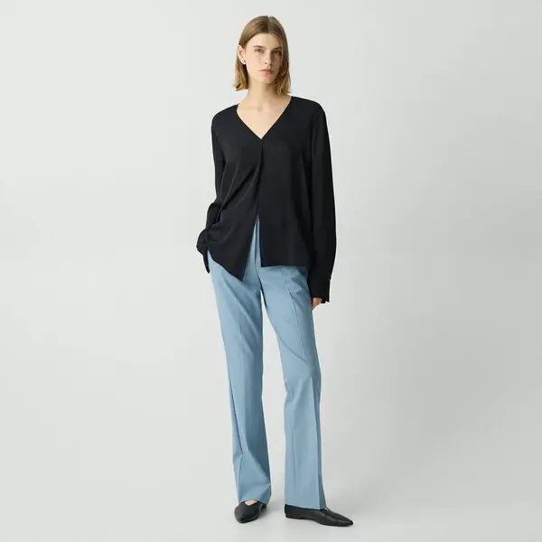 Theory Flared Good Wool Pant - Stone Blue