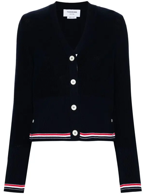 Thom Browne Rwb-stripe Cotton Cardigan - Blue
