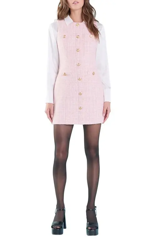 Endless Rose Sleeveless Metallic Tweed Mini Dress - Pink