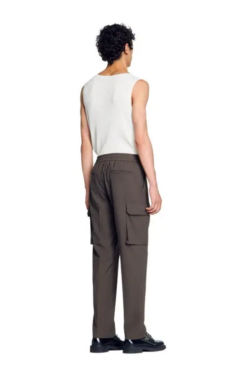 Sandro Elasticated Cargo Trousers - Dark Kaki.