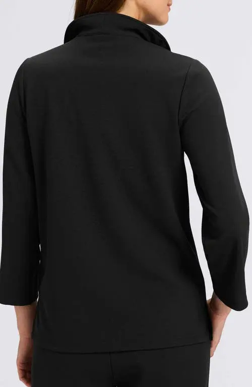 Foxcroft Tammy Ruffle Collar Crepe Top - Black