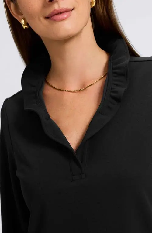 Foxcroft Tammy Ruffle Collar Crepe Top - Black