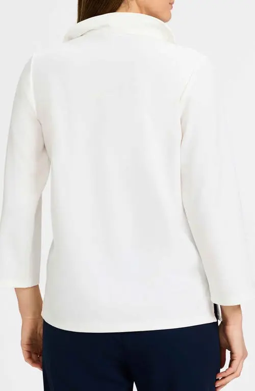 Foxcroft Tammy Ruffle Collar Crepe Top - Ecru