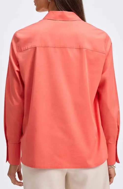 Foxcroft Bella Solid Popover Top - Tangerine