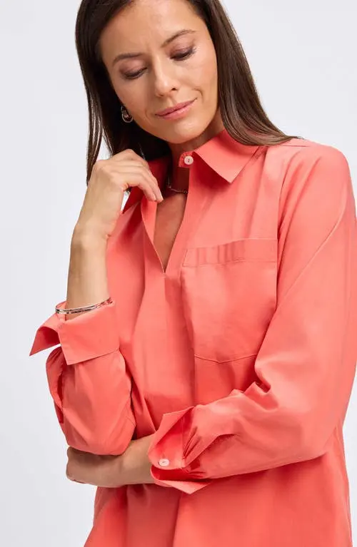 Foxcroft Bella Solid Popover Top - Tangerine