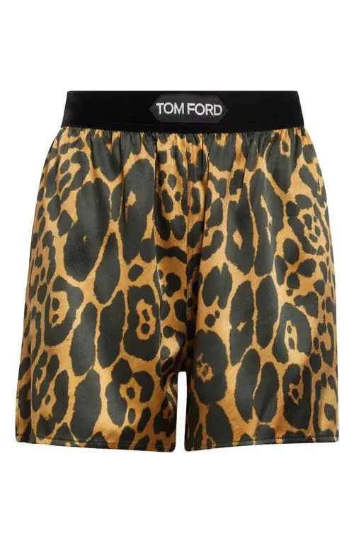 TOM FORD Leopard Print Stretch Silk Boxers - Kb359 Camel
