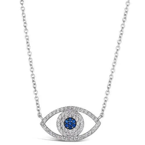 ANNA ZUCKERMAN Evil Eye Necklace With Sapphire And Diamond Crystalline Stones - Platinum